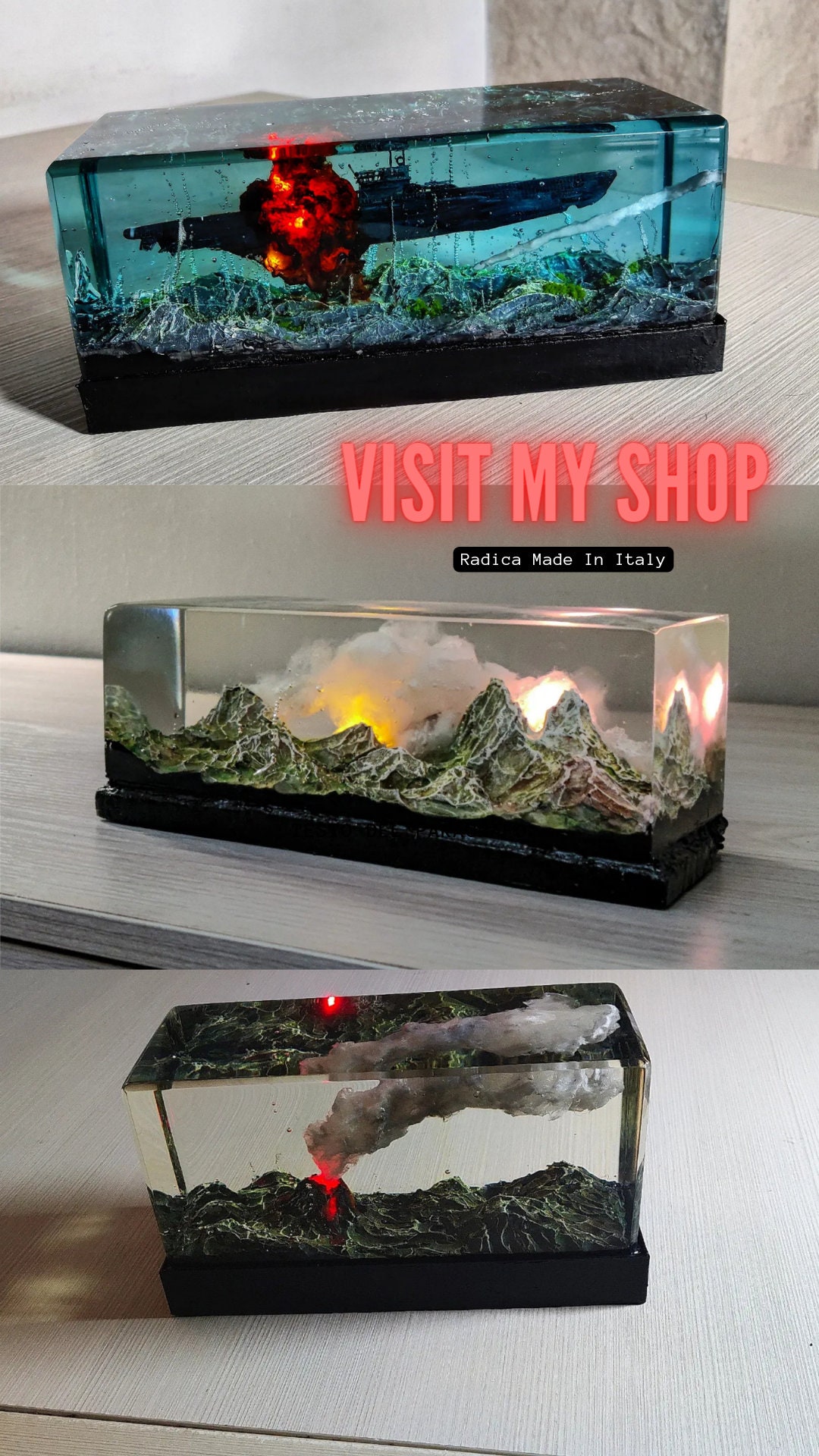Resin Diorama Mountains at Sunset Resin Lamp Resin - Etsy
