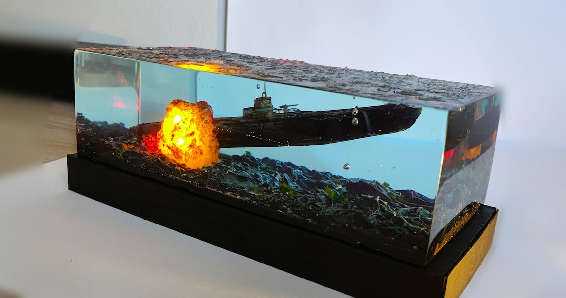 Resin Warship Diorama Sculpture With Explosion Submarine - Etsy