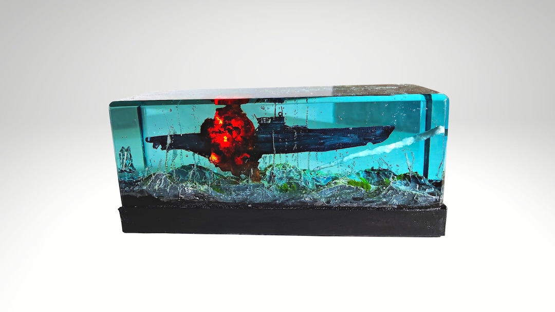 Resin Warship Diorama, Sculpture With Explosion, Submarine, Art for ...