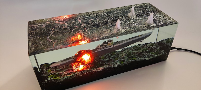 German Submarine Resin Diorama, Underwater Explosion Sculpture ...