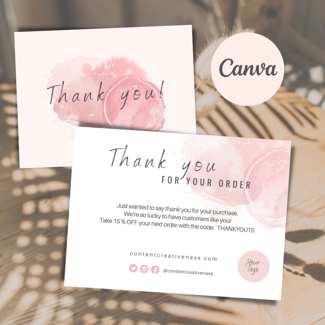 Small Business Thank You Card Template Bundle With ICON Set, Editable ...