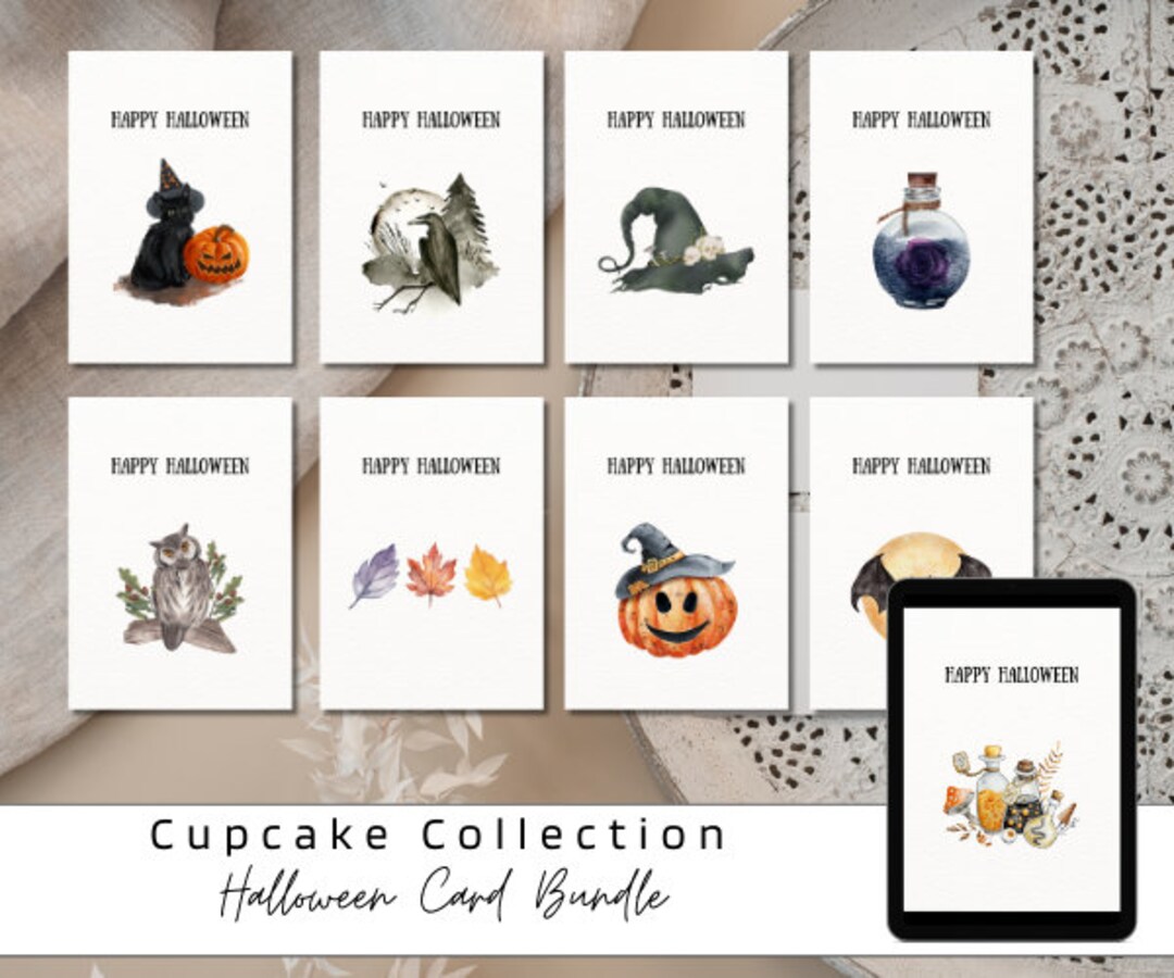 PRINTABLE Happy Halloween Vintage Cards Watercolor Halloween Card ...