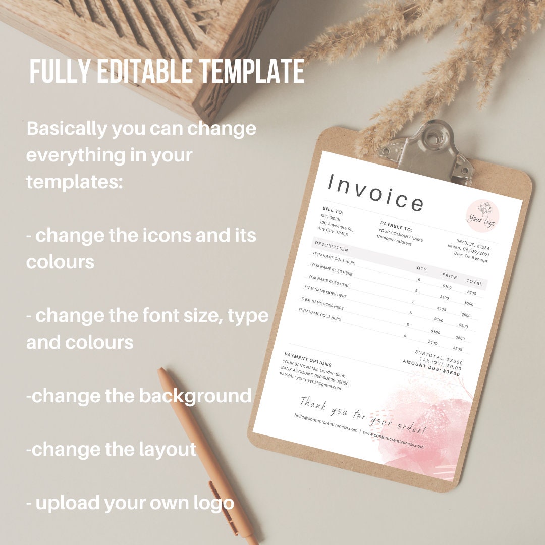 Modern INVOICE Template, Instant Download, Editable Digital Invoice ...