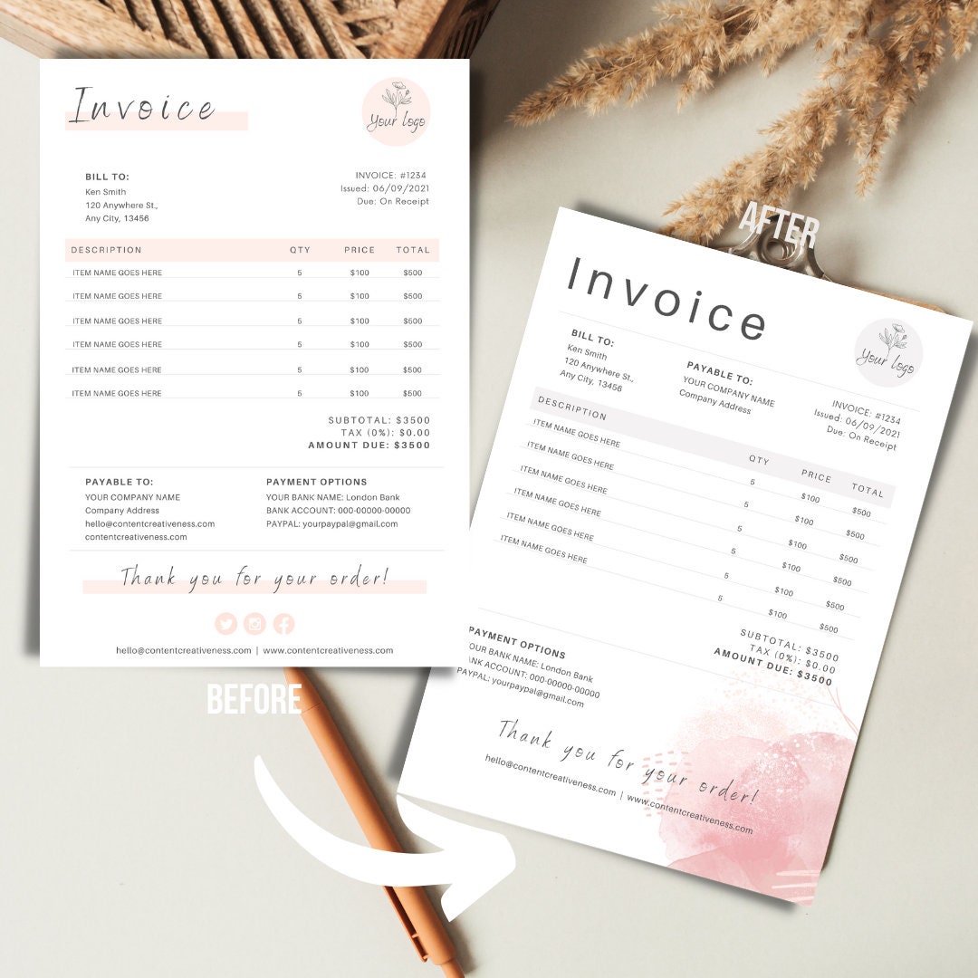 Modern Pink INVOICE Template Instant Download Editable - Etsy