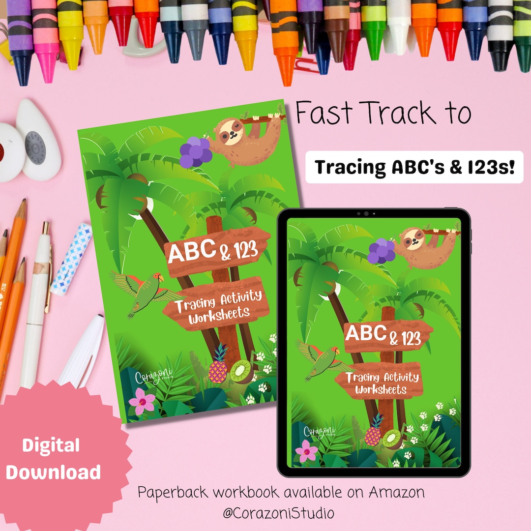 Children's Activity Tracing Worksheets ABC & 123 Printable Busy Book ...