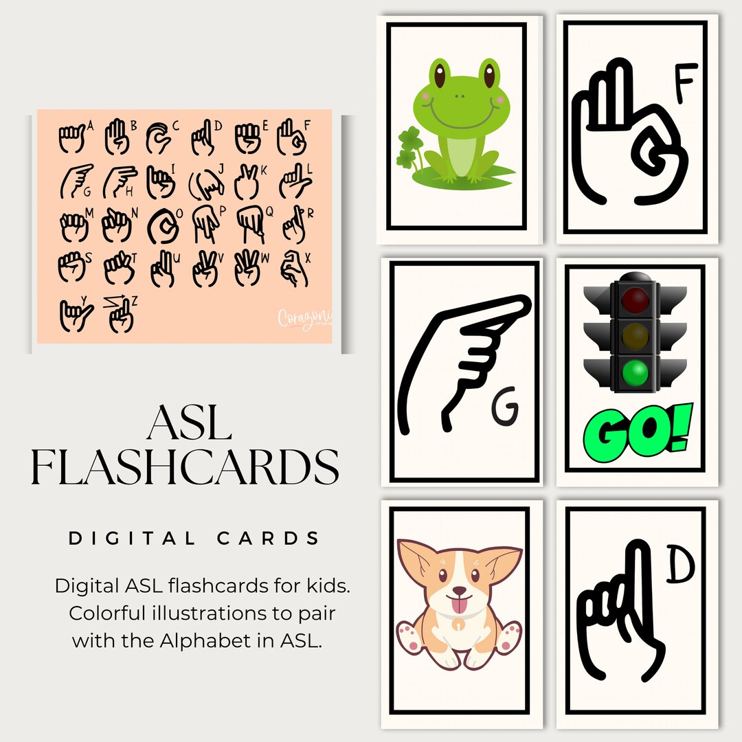 Sign Language, 54 Flashcards, ASL Flash Cards, Homeschool Printable ...