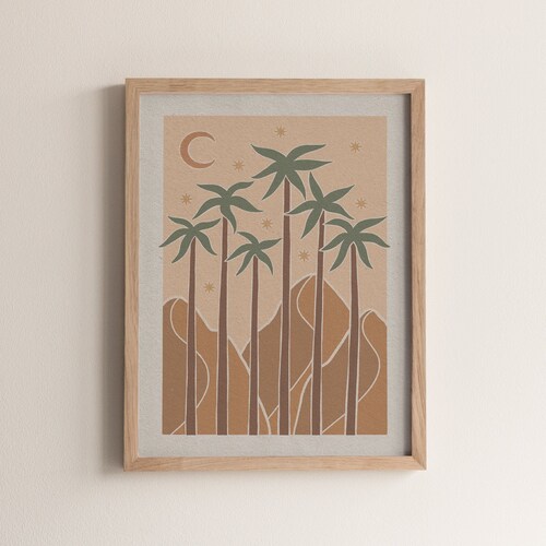 Boho Palm Tree Print Abstract Wall Art Textured Landscape - Etsy UK