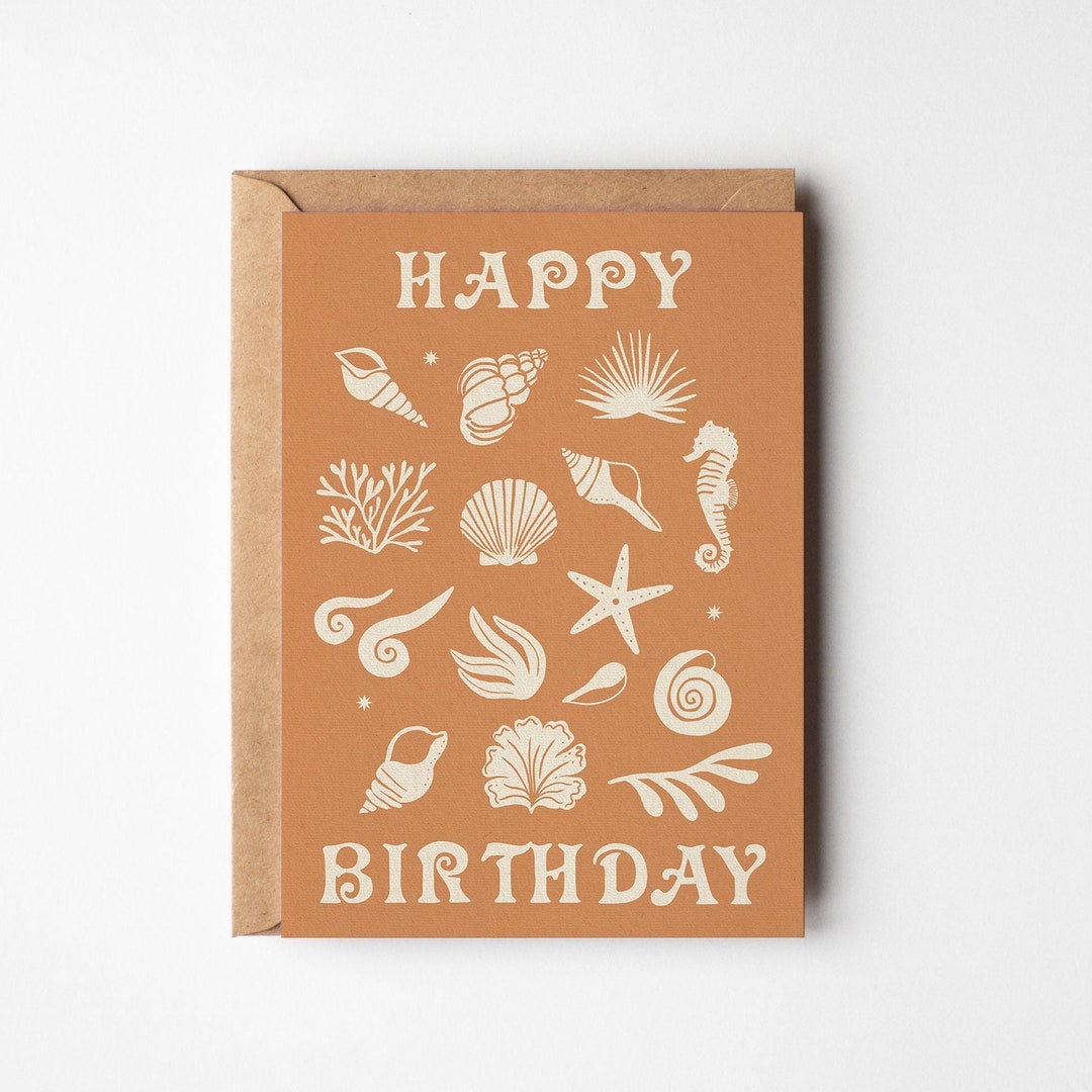 Seashells Birthday Card, Sea Life Card, Boho Beach, Beach House, Boho ...