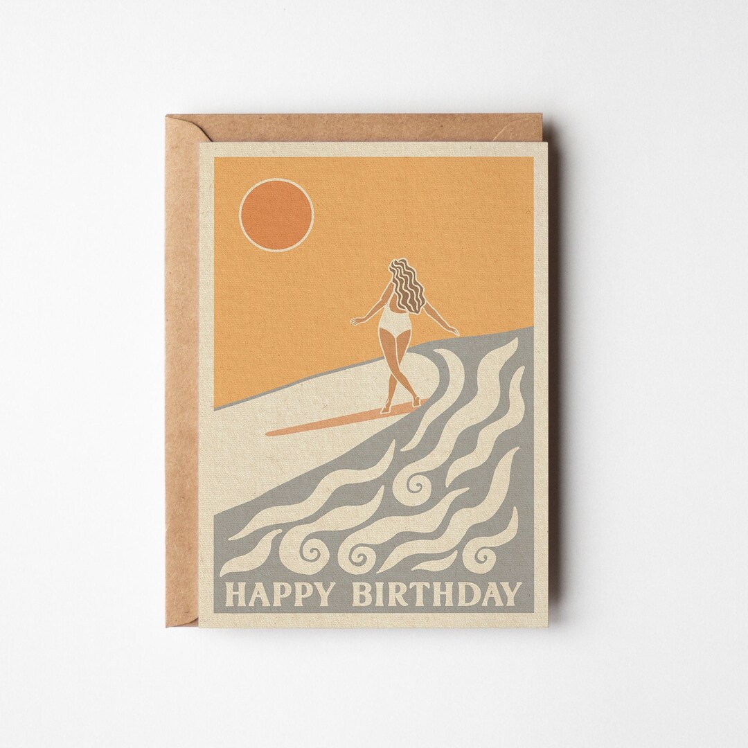 Surfer Girl Card, Happy Birthday, Greetings Card, Surfing, Surfboard ...