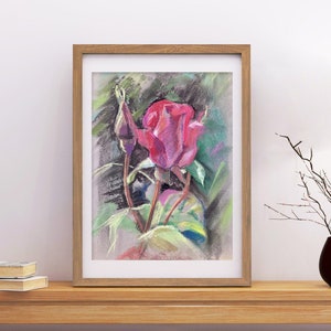 Original Painting in Soft Pastel. Wall Art: Flowering Rose in the ...