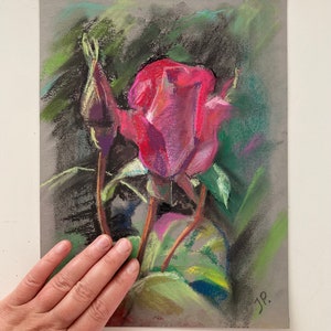 Original Painting in Soft Pastel. Wall Art: Flowering Rose in the ...