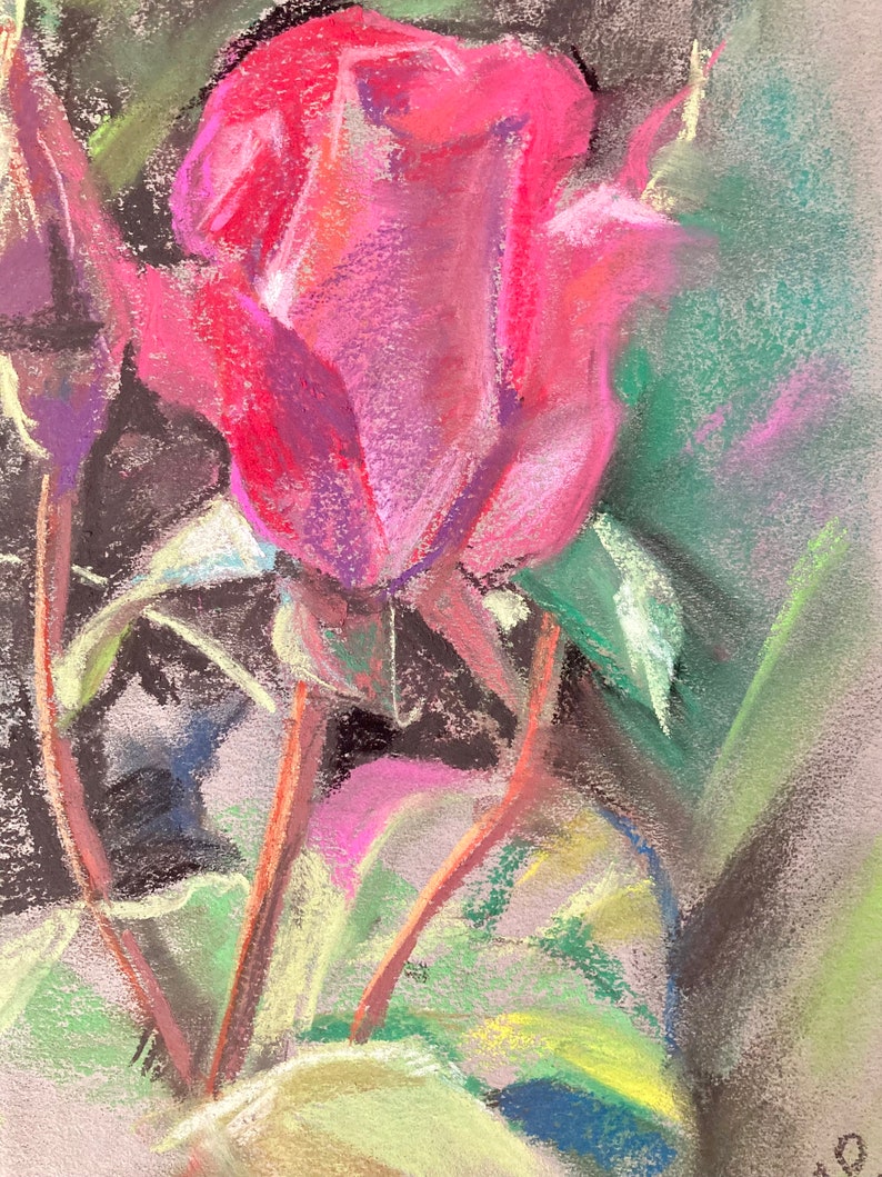 Original Painting in Soft Pastel. Wall Art: Flowering Rose in - Etsy