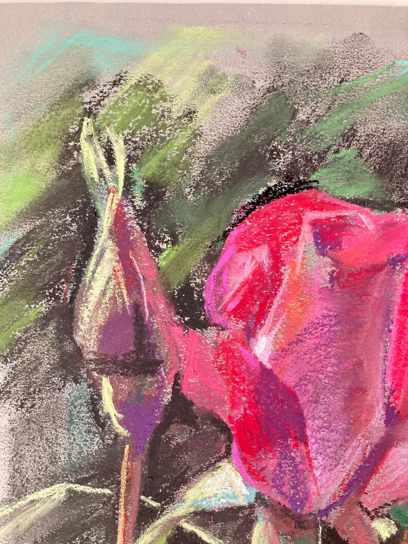 Original Painting in Soft Pastel. Wall Art: Flowering Rose in - Etsy