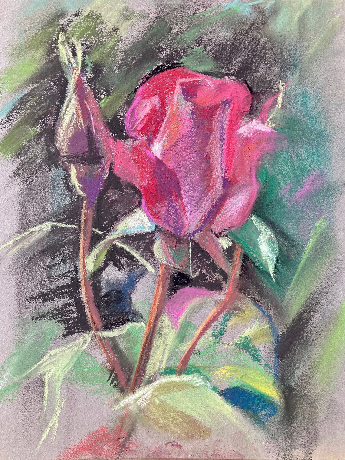 Original Painting in Soft Pastel. Wall Art: Flowering Rose in - Etsy
