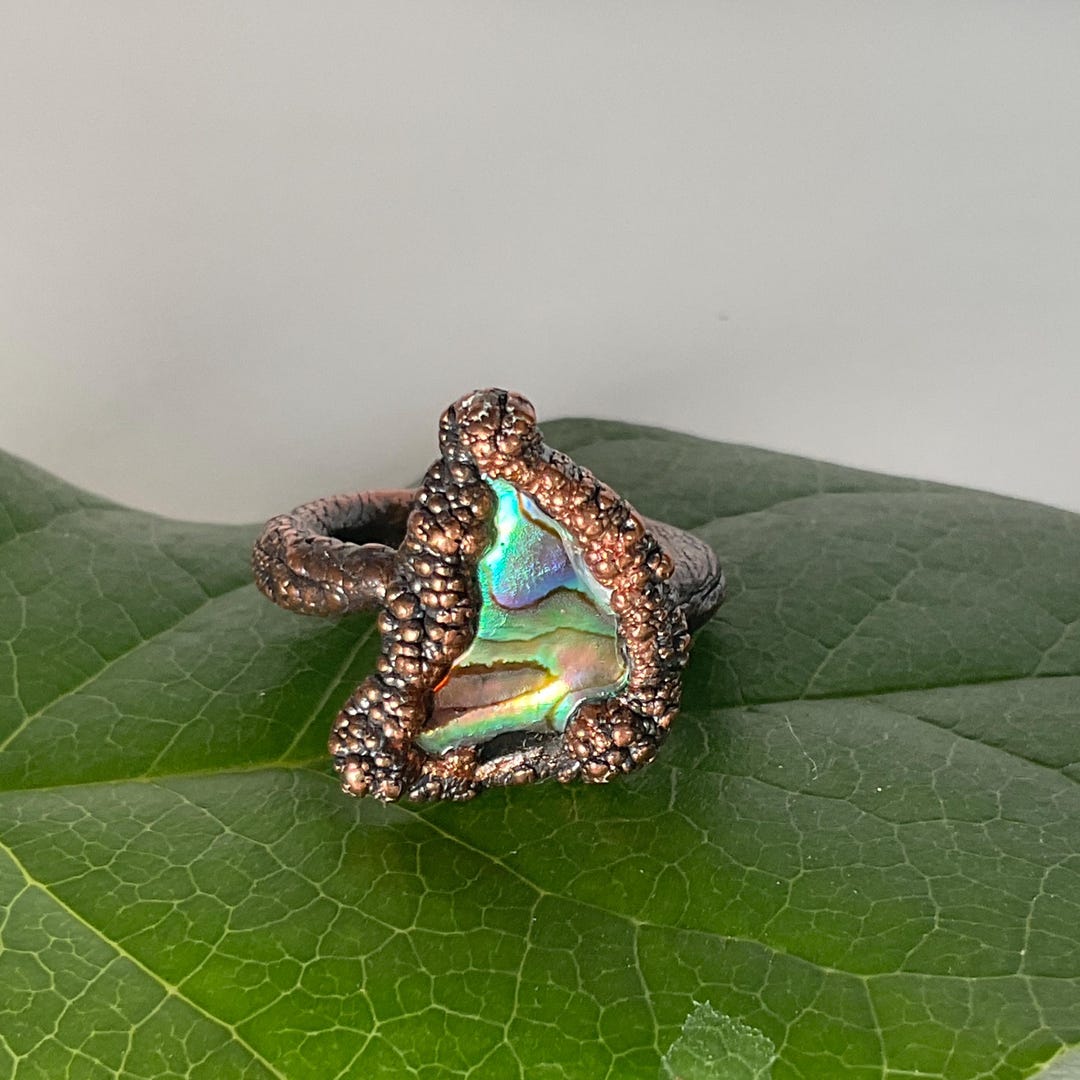 Handmade Copper Ring: Natural Paua Shell, Chunky Boho Jewelry, Size 5 ...