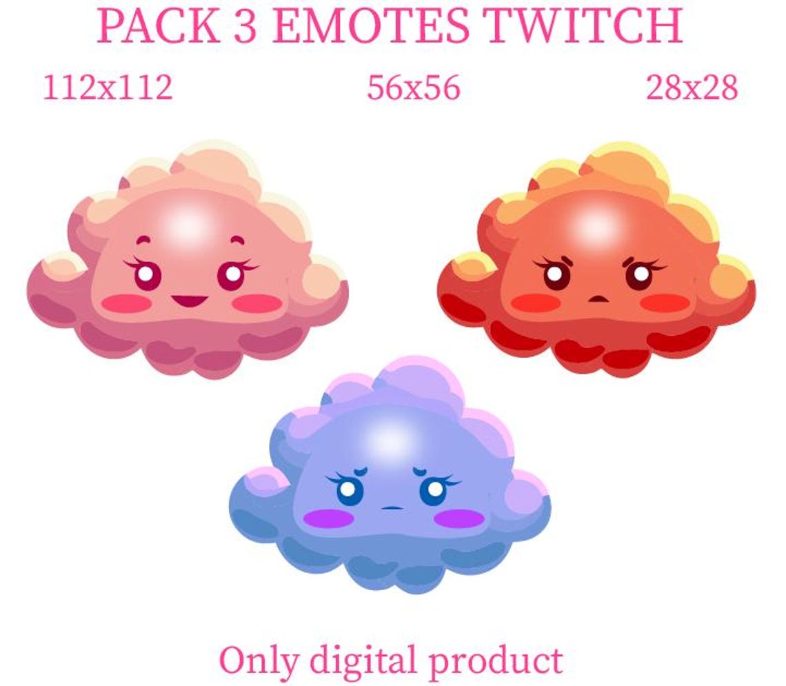 Cute Cloud Emote Pack for Twitch - Happy, Angry, and Sad Faces - Etsy