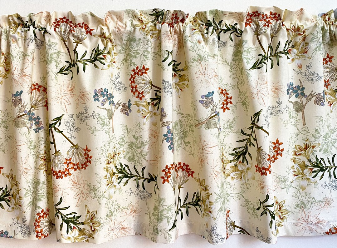Beige Valance With Wildflower Design – Nature-inspired Window Treatment ...