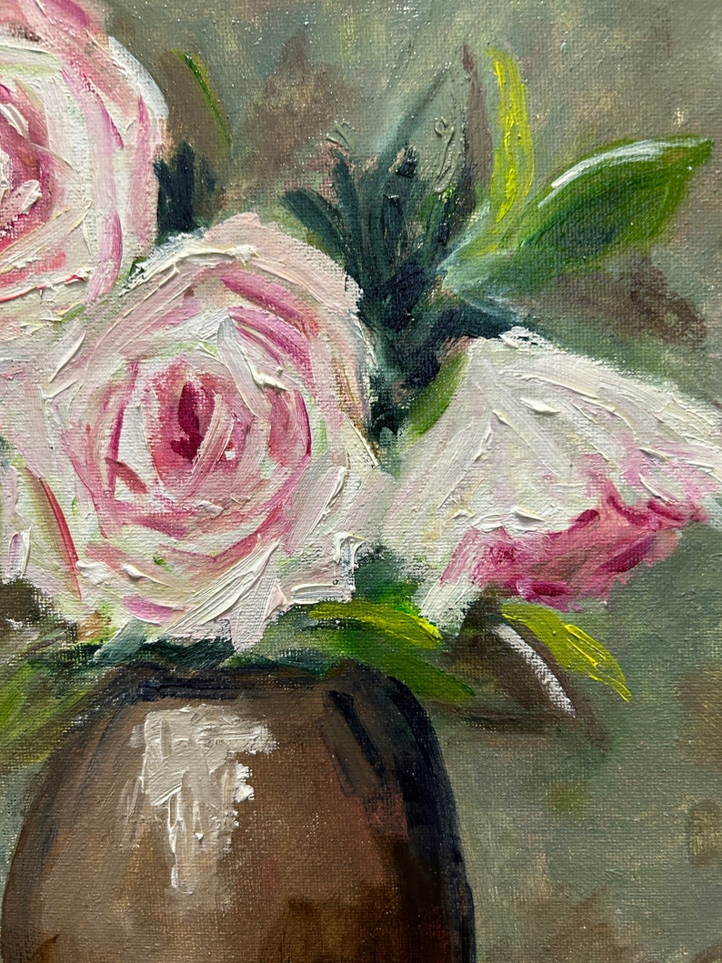 Original 8x10 Oil Painting of Pink Roses Impressionist Inspired by the ...