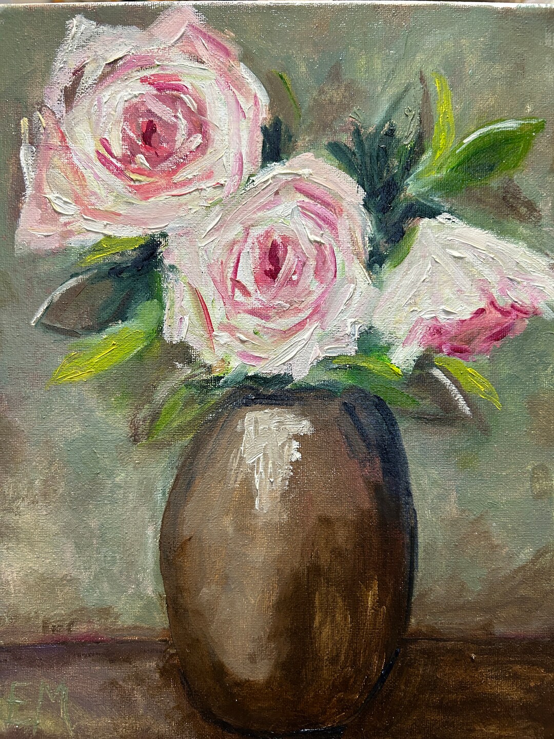 Original 8x10 Oil Painting of Pink Roses Impressionist Inspired by the ...