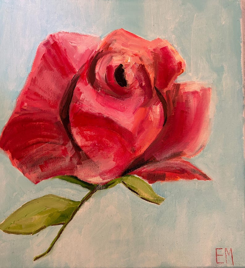 Original Rose Oil Painting on Canvas: 12x12 Floral Wall Art - Etsy