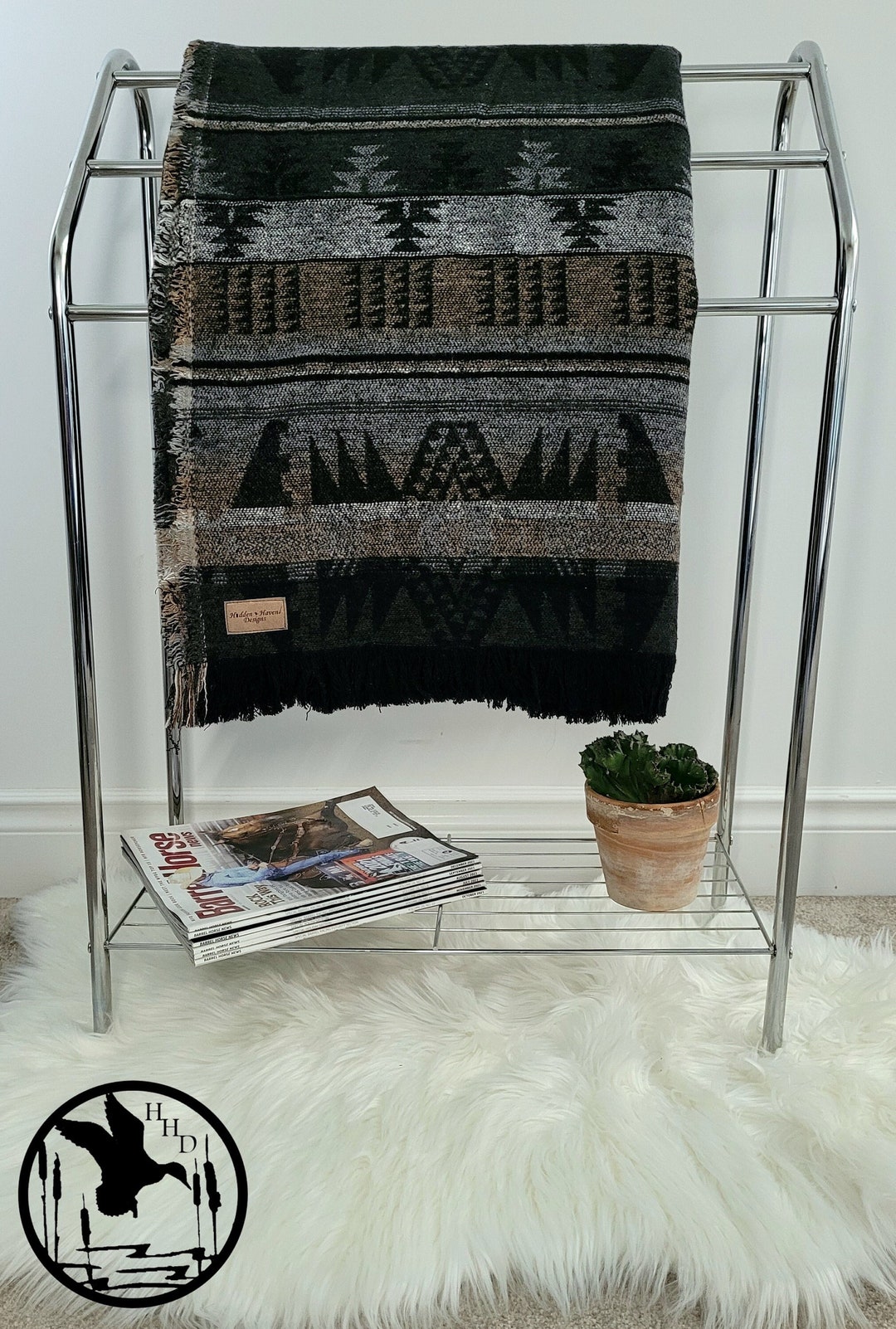 Queen Size Beige/grey/black Aztec Wool Blend Fringe Blanket - Etsy