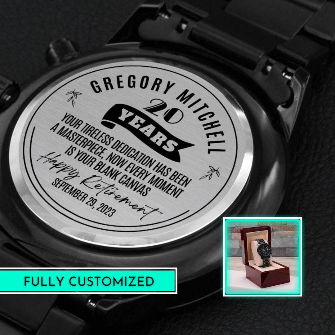 Retirement Gifts for Men - Personalized Engraved Black Watch - Unique ...