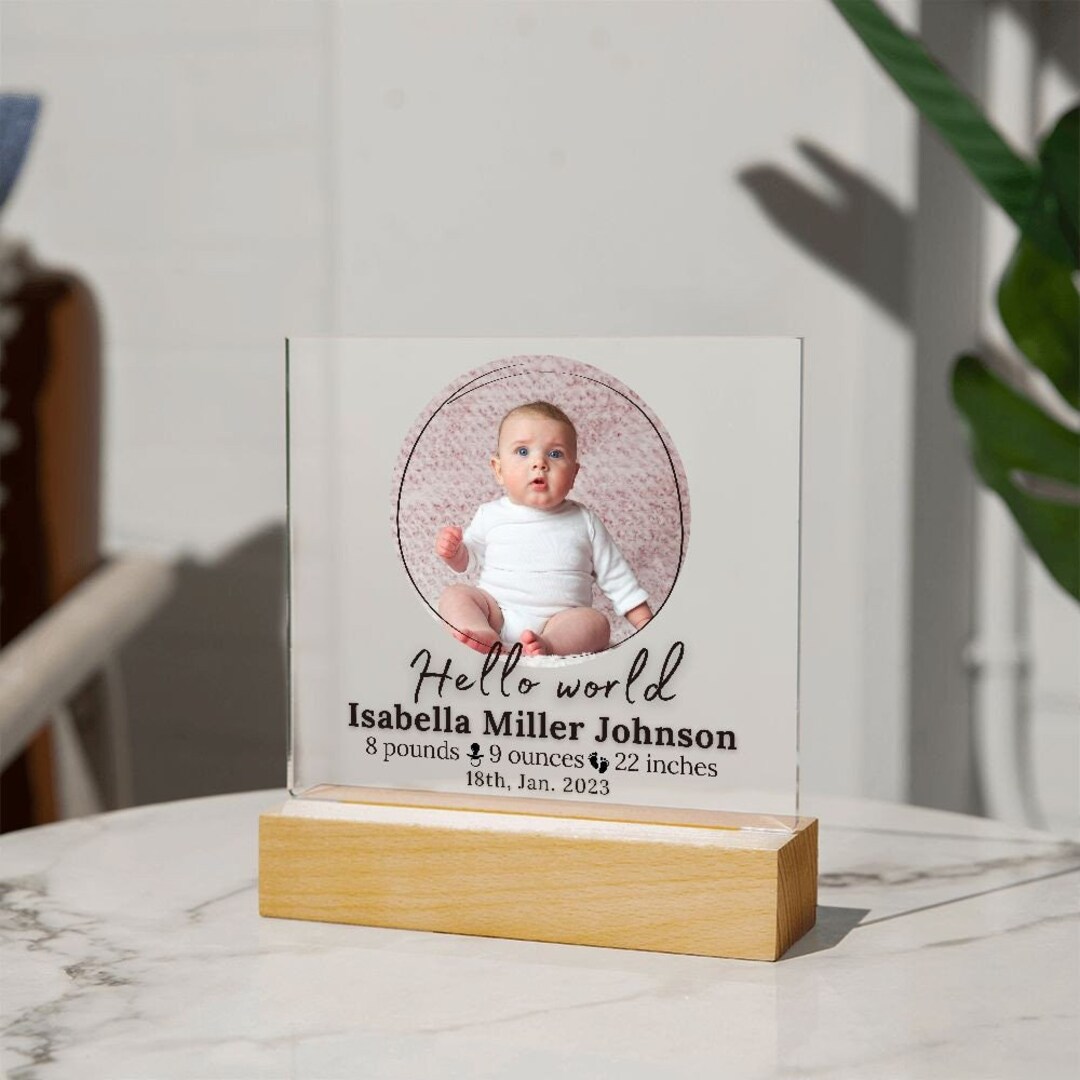 Personalised Gift New Baby Photo & Birth Stats Plaque With Wooden Stand ...