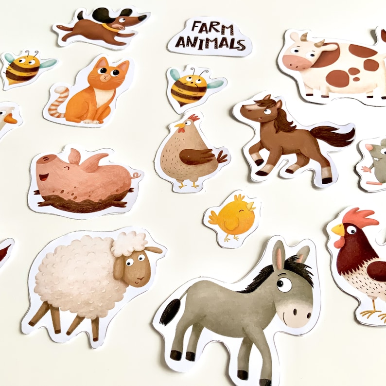 Printable Farm Animals Stickers Set. Doodle Cute Illustrations. Jpeg ...