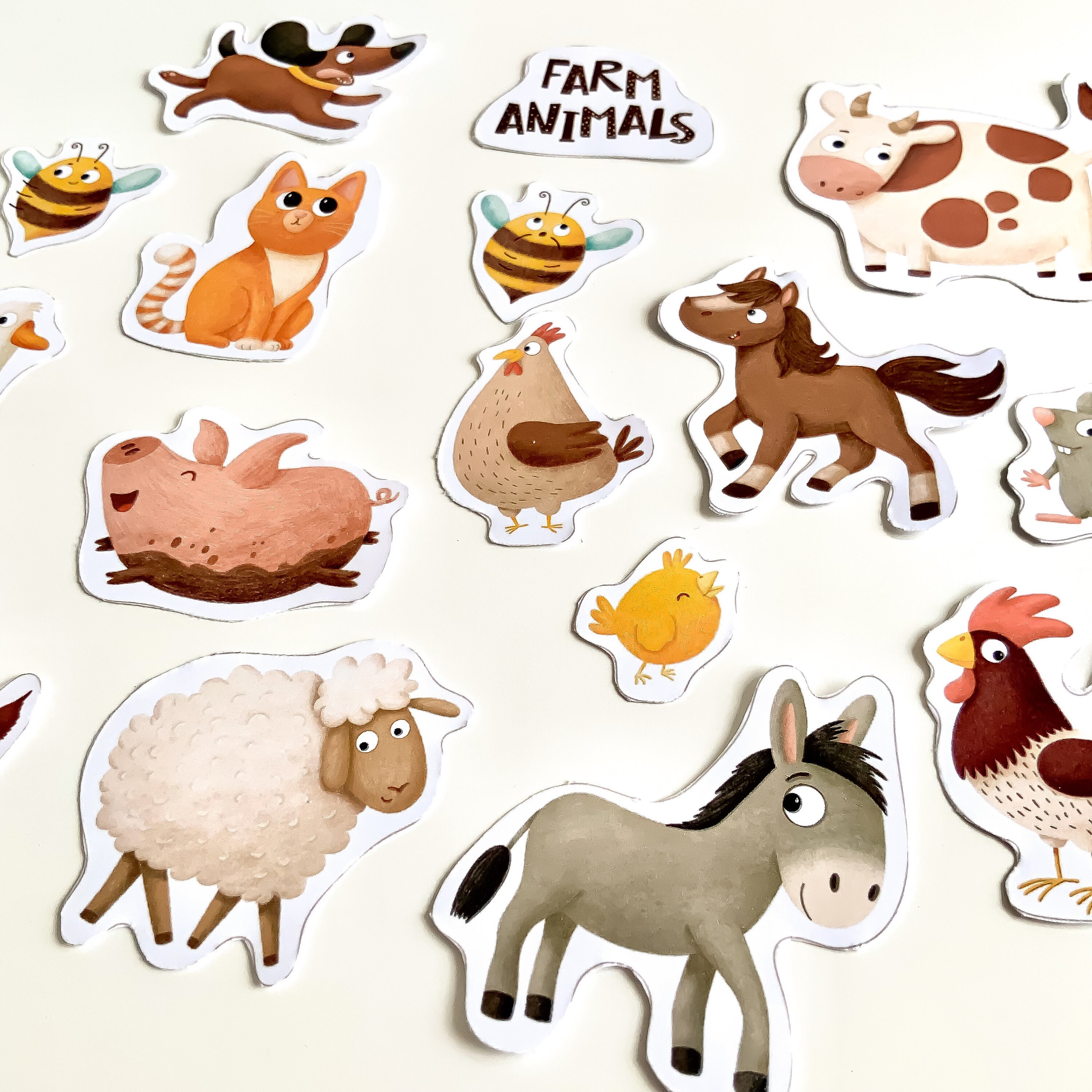 Printable Farm Animals Stickers Set. Doodle Cute Illustrations. Jpeg ...