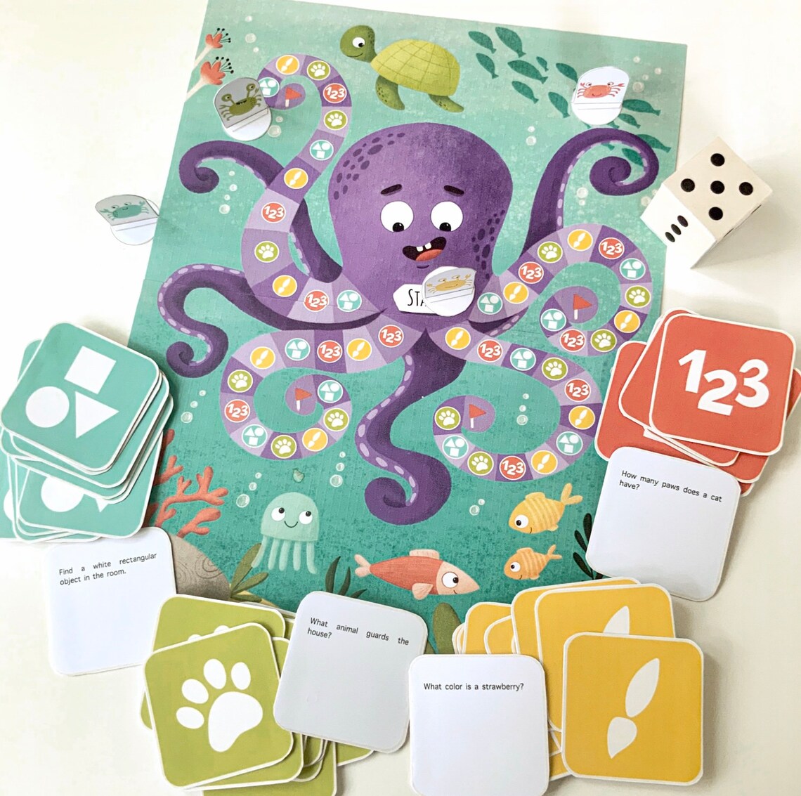 Board Game for Kids. Smart Octopus. Numbers, Shapes, Colors, Animals ...