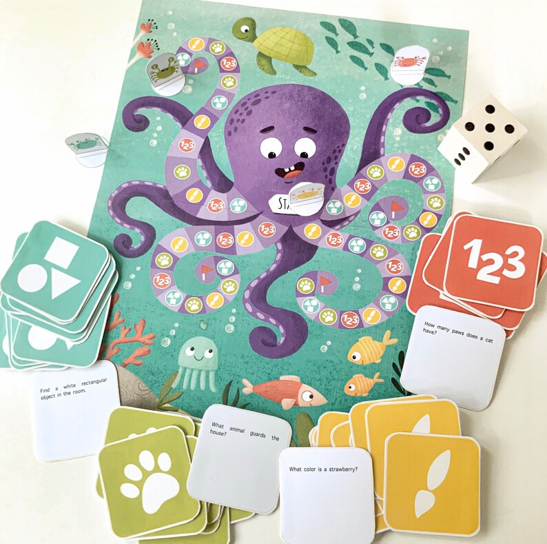 Board Game for Kids. Smart Octopus. Numbers, Shapes, Colors, Animals ...