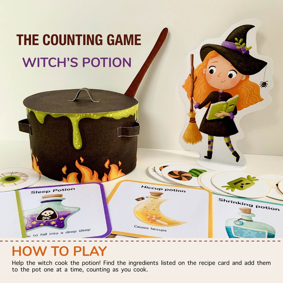 Counting Board Game for Kids. Witch’s Potion. Math Game Halloween ...