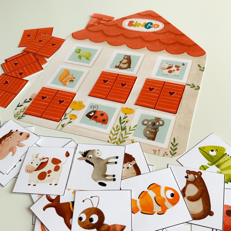 Printable Animals Bingo for Kids. Super Cute Houses for - Etsy