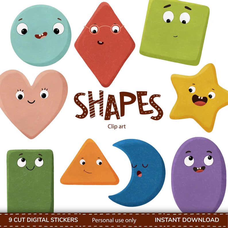 Clip Art Shapes Pack. Funny Characters. Doodle Cute Illustrations. Pre ...