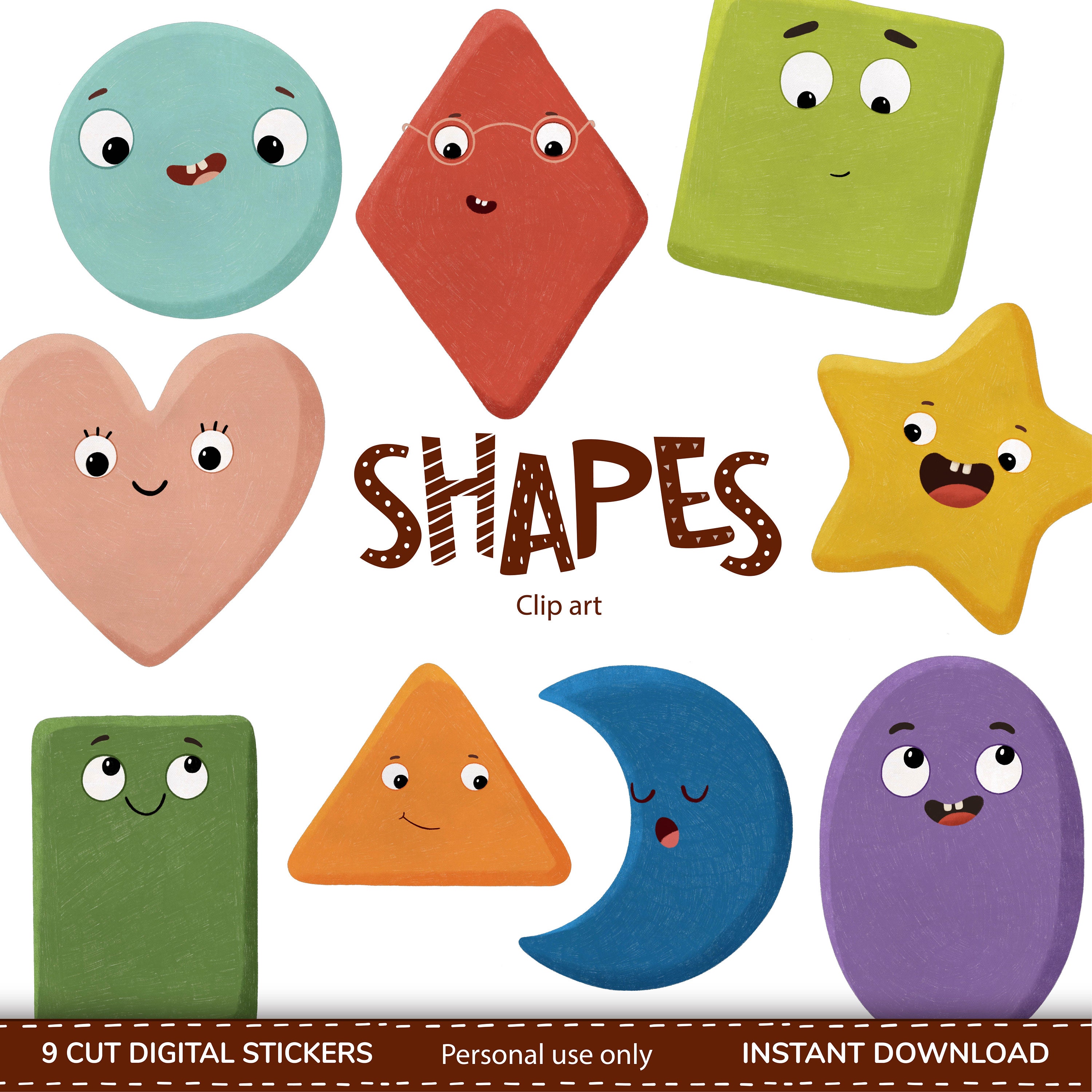 Clip Art Shapes Pack. Funny Characters. Doodle Cute Illustrations. Pre ...