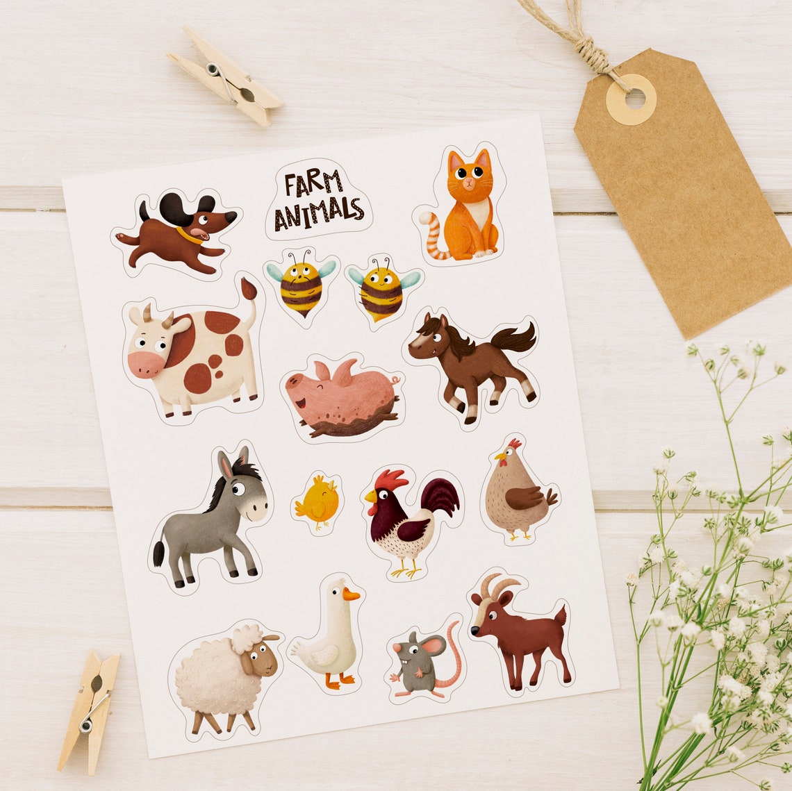 Printable Farm Animals Stickers Set. Doodle Cute Illustrations. Jpeg ...