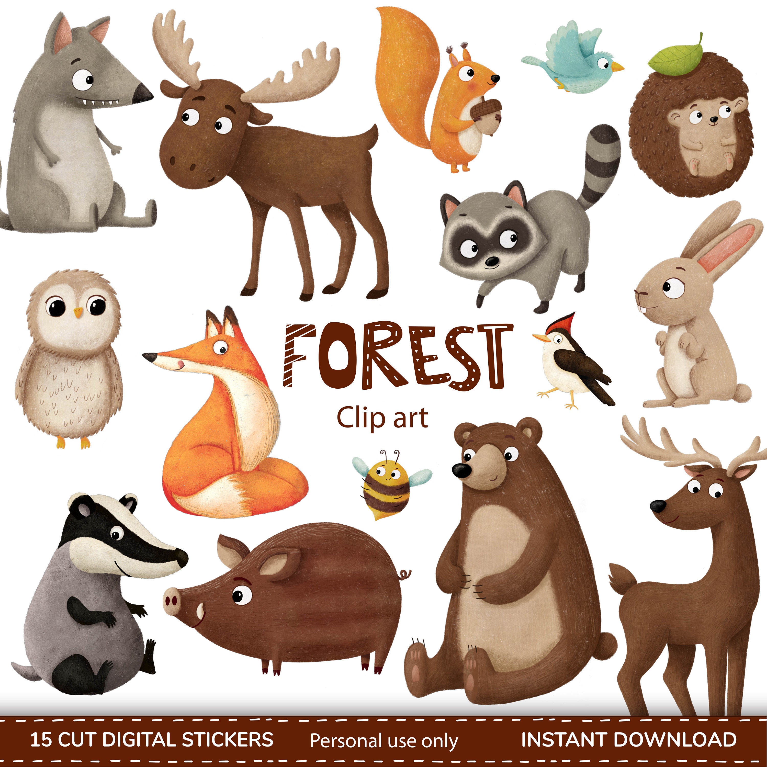 Clip Art Woodland Animals Pack. Forest Animals. Doodle Cute ...