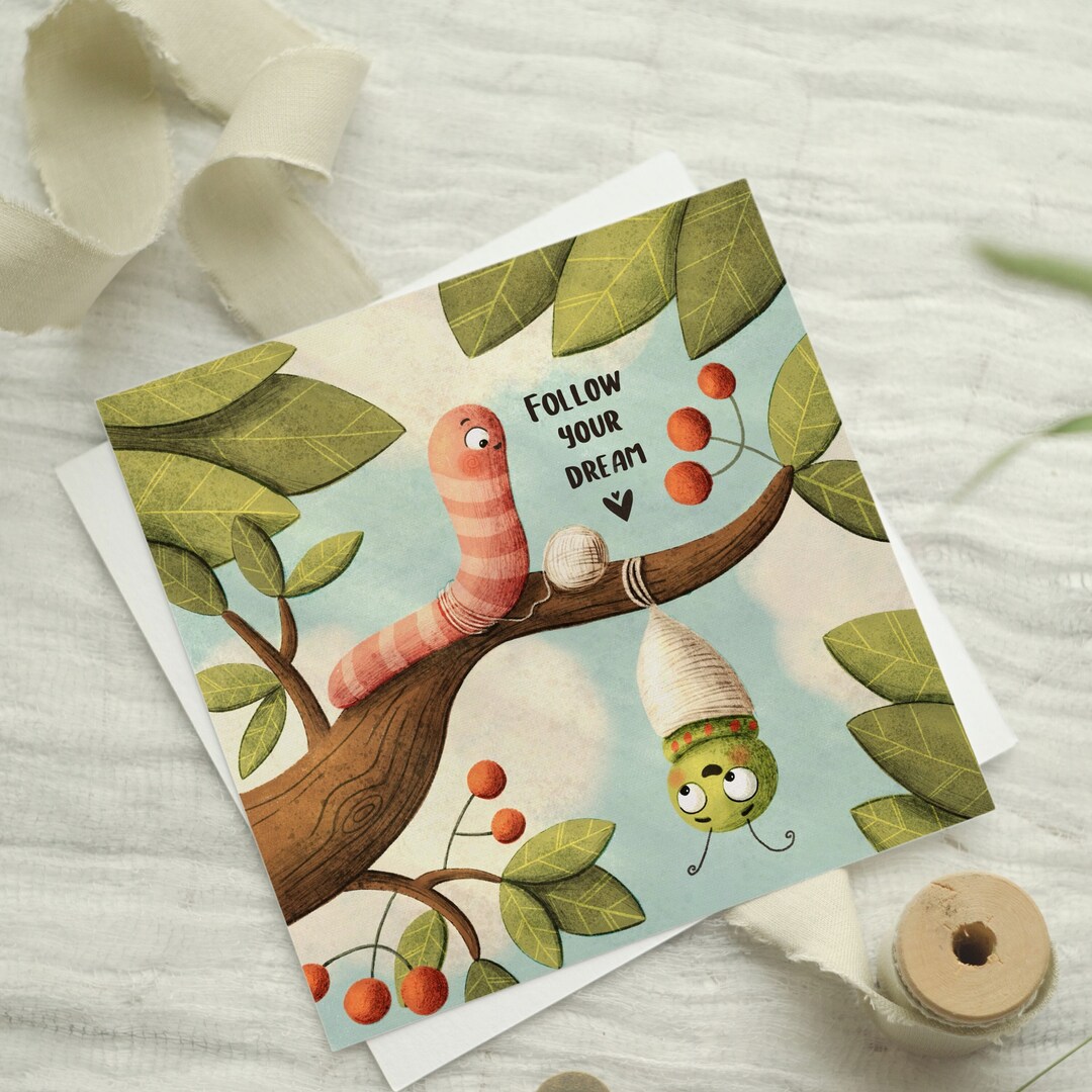 Printable Greeting Card - Caterpillar and Earthworm Characters “follow ...