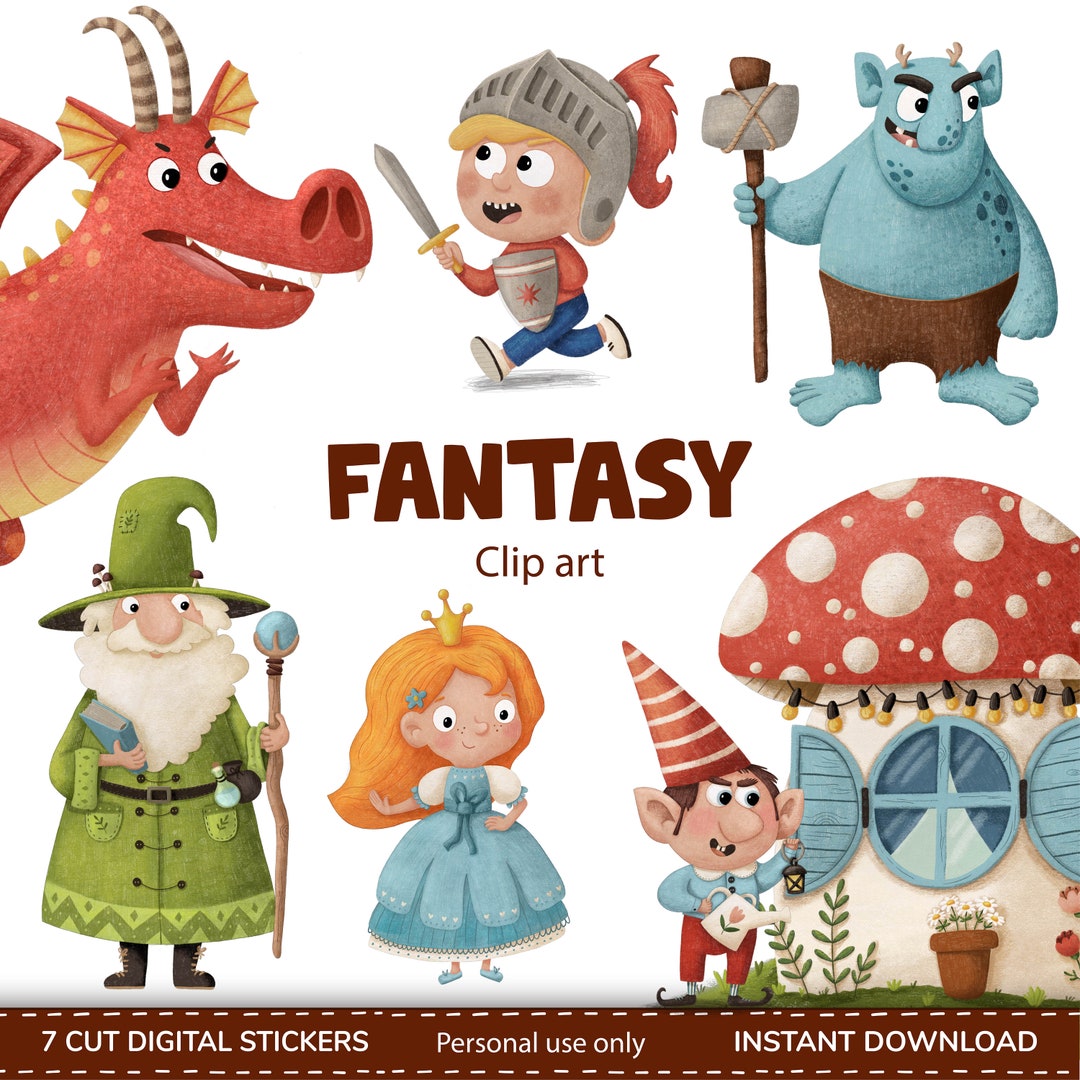 Clip Art Fantasy Characters Pack. Doodle Cute Illustrations. Pre ...