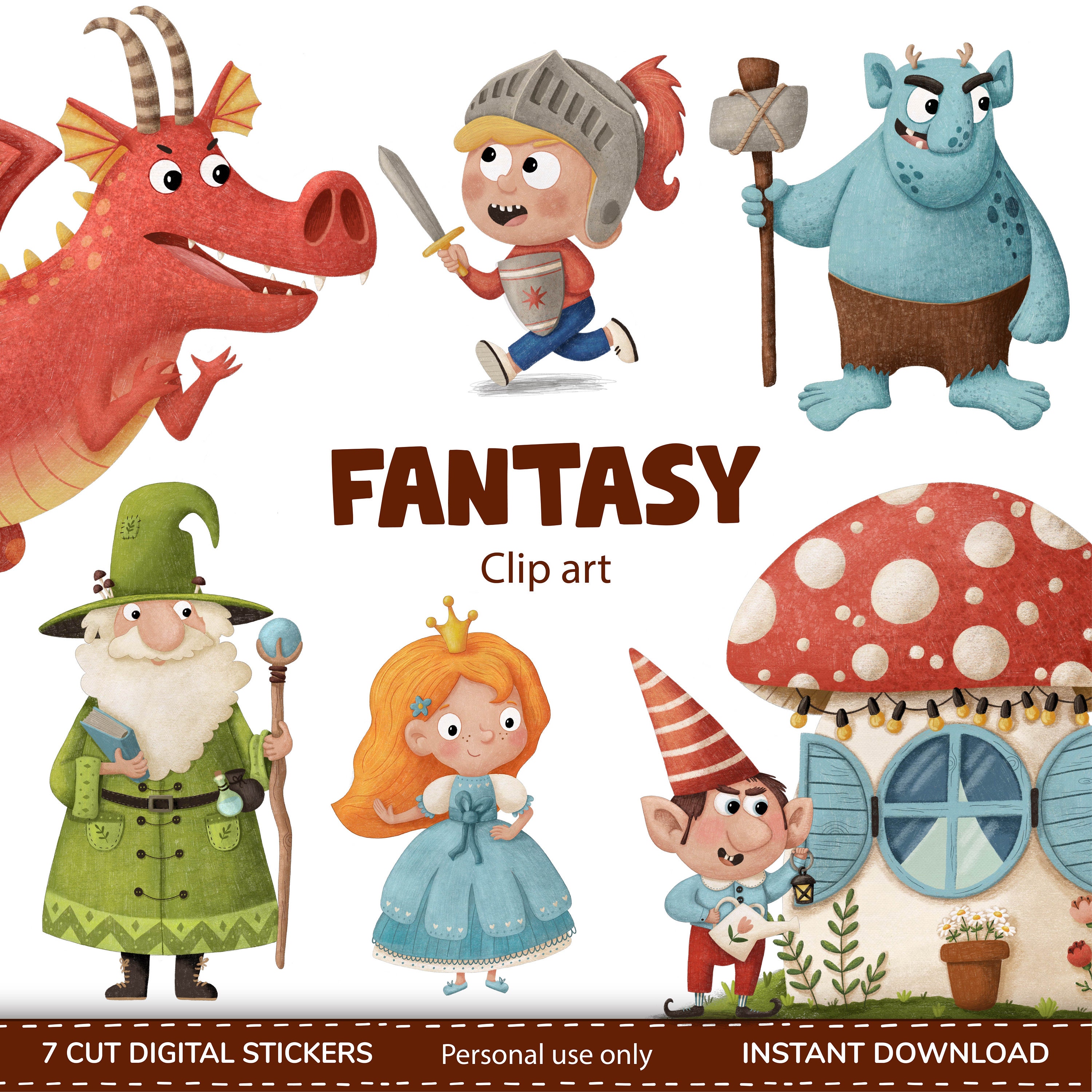 Clip Art Fantasy Characters Pack. Doodle Cute Illustrations. Pre ...