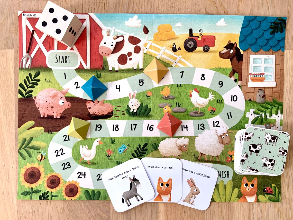 Board Game for Kids. Farm Animals. Who is Faster? First Board Game for ...