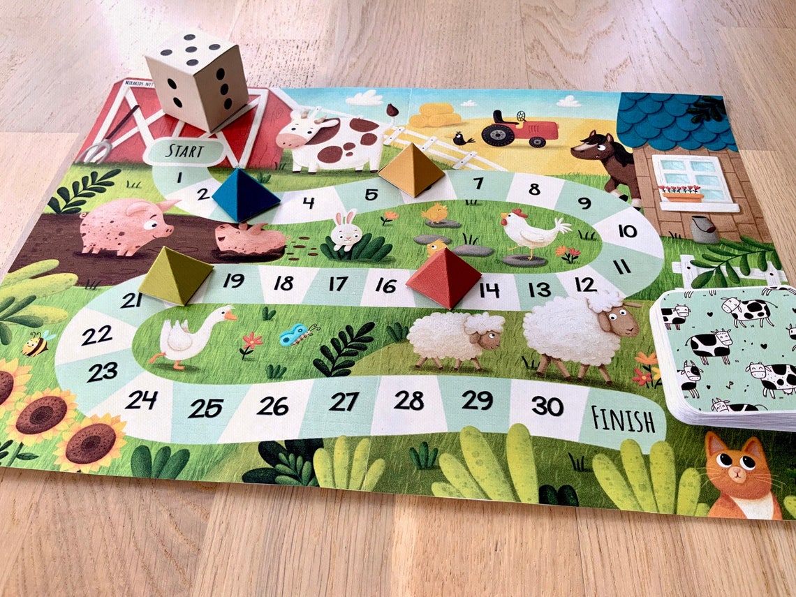 Board Game for Kids. Farm Animals. Who is Faster First Board Game for ...
