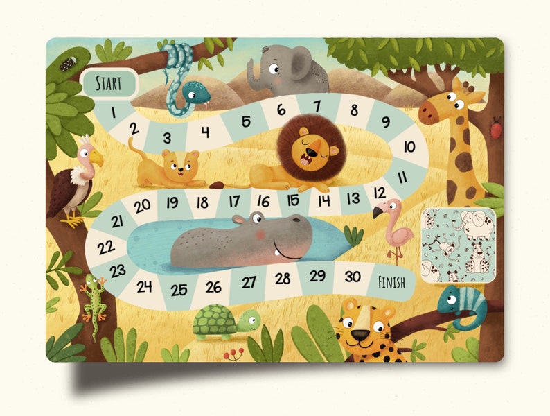 Board Game for Kids. Savannah Wild Animals. Who is Faster First Board ...