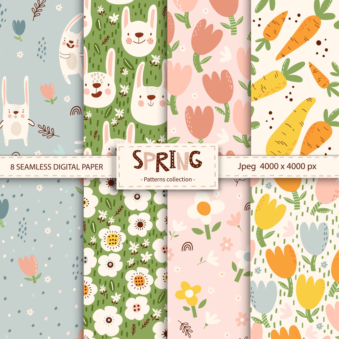 Digital Paper Spring Pack. Doodle Digital Paper. Seamless Patterns Set ...