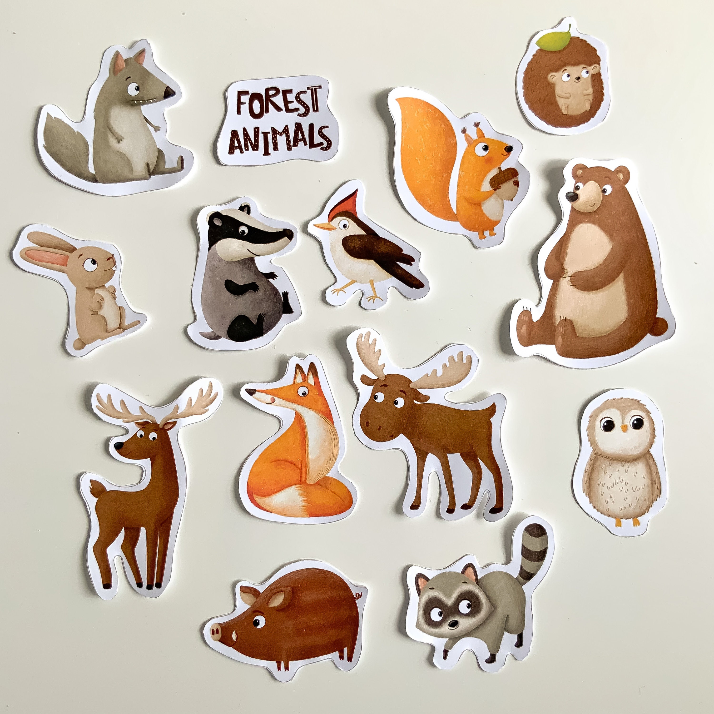Printable Woodland Animals Stickers Set. Doodle Cute Illustrations ...