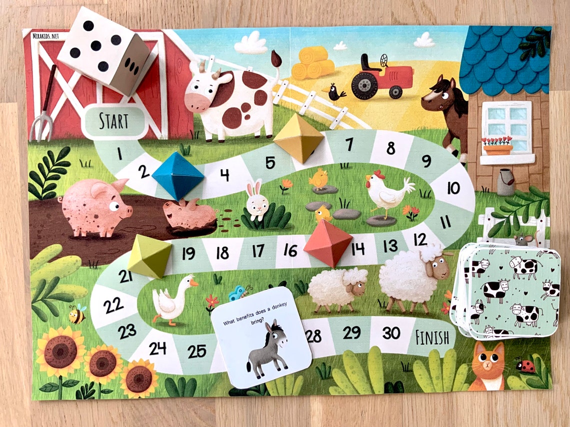 Board Game for Kids. Farm Animals. Who is Faster? First Board Game for ...