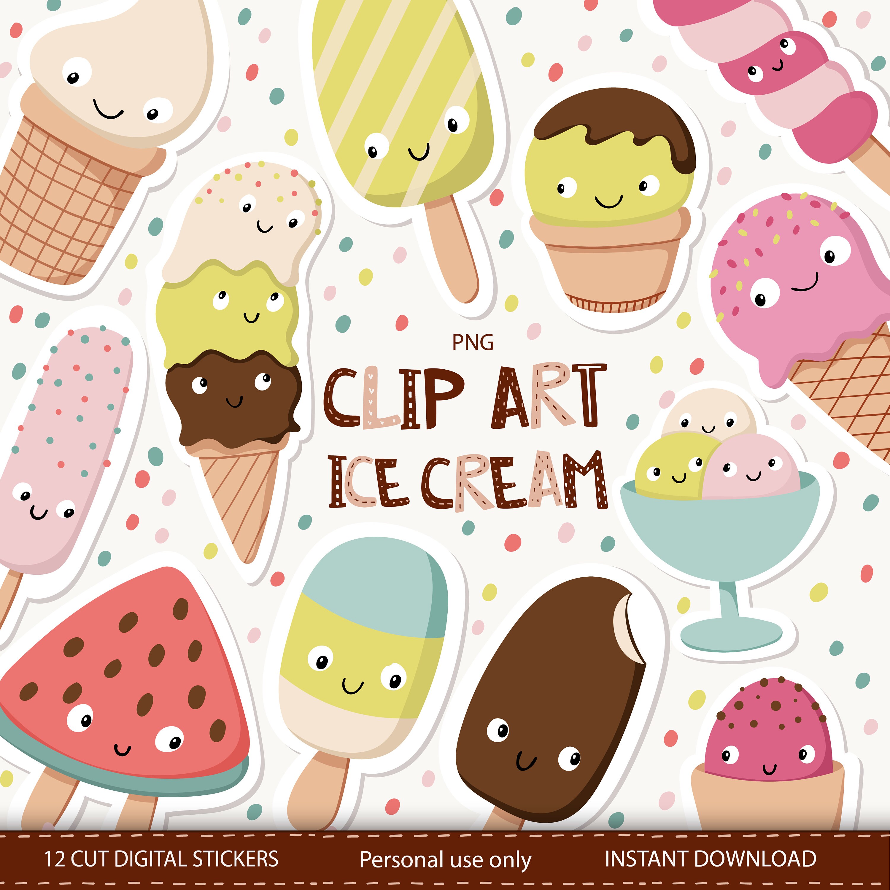 Clip Art Pack With Kawaii Ice Cream for Digital Planner. - Etsy