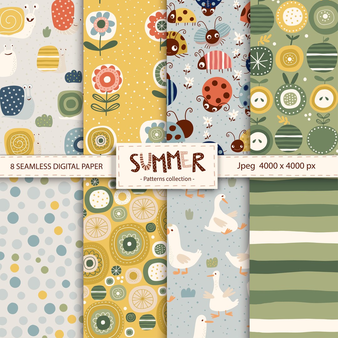 Summer Doodle Digital Paper: Seamless Pattern Set (JPEG Files) - Etsy