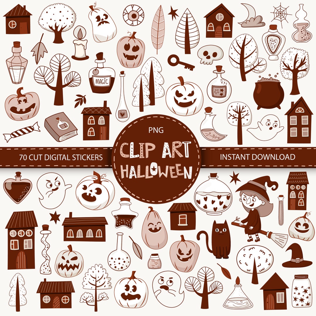 Halloween Clip Art: Black and White Spooky Doodles (PNG Files) - Etsy