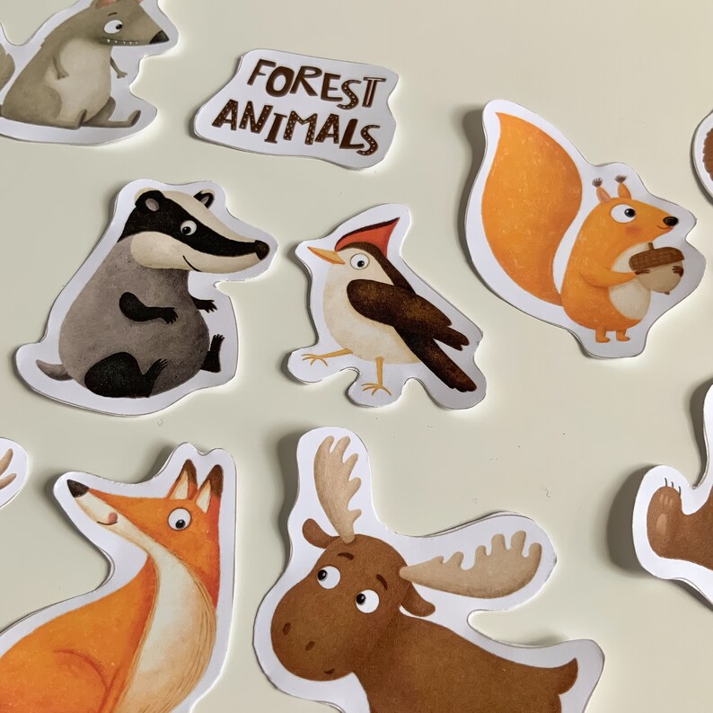 Printable Woodland Animals Stickers Set. Doodle Cute Illustrations ...